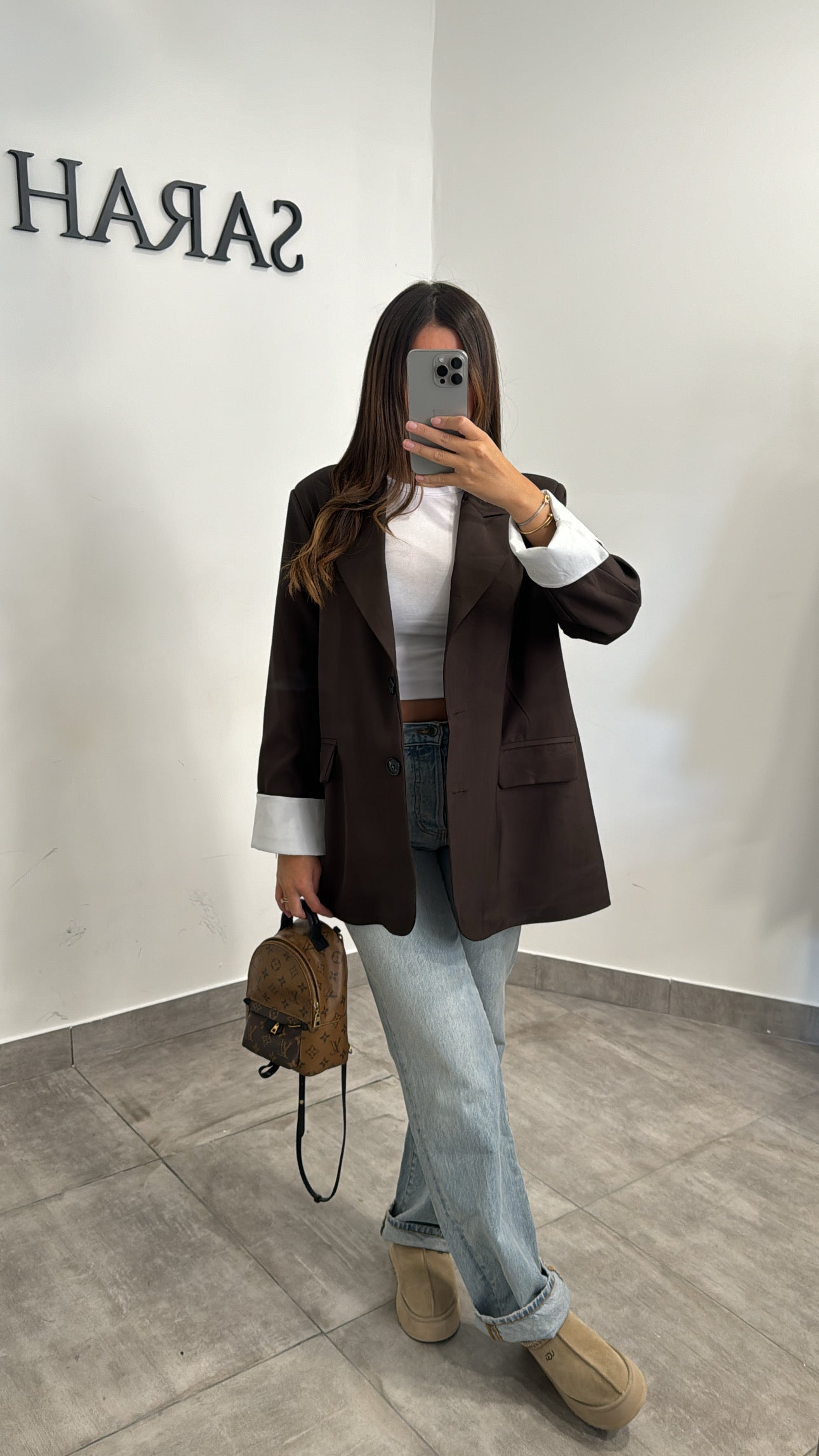 Blazer retroussé [ marron ] – sarahbelshop